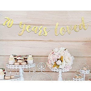 Gold Glitter 70 Years Loved Banner - 70th Birthday Banner for Women/men,happy 70th Birthday Banner,70th Mom/daddy Birthday Party Decoration Banner,70th Wedding Anniversary Banner