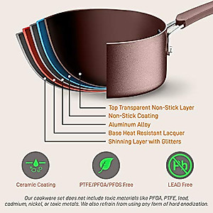 NutriChef Kitchenware Pots & Pans High-Qualified Basic Kitchen Cookware, Non-Stick (20-Piece Set), One Size, Brown