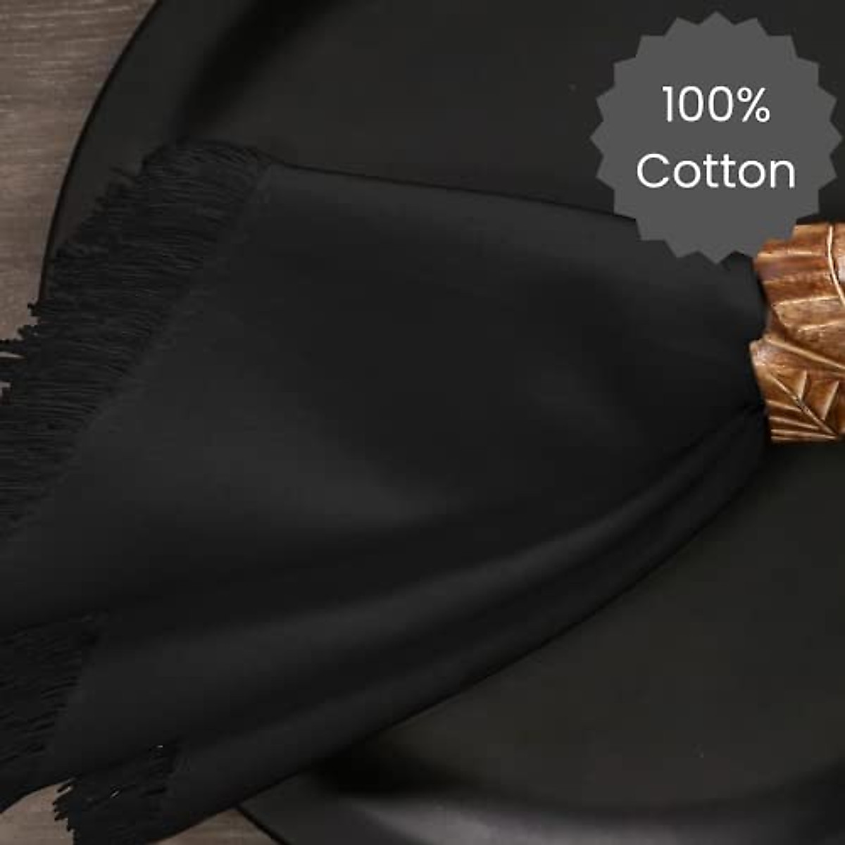 Cotton Clinic Cloth Dinner Napkins Fringes – Perfect Everyday Use Table Napkins – Soft Durable Washable – Ideal for Party Wedding Christmas Easter – Set of 12-20x20 inches Black Napkins
