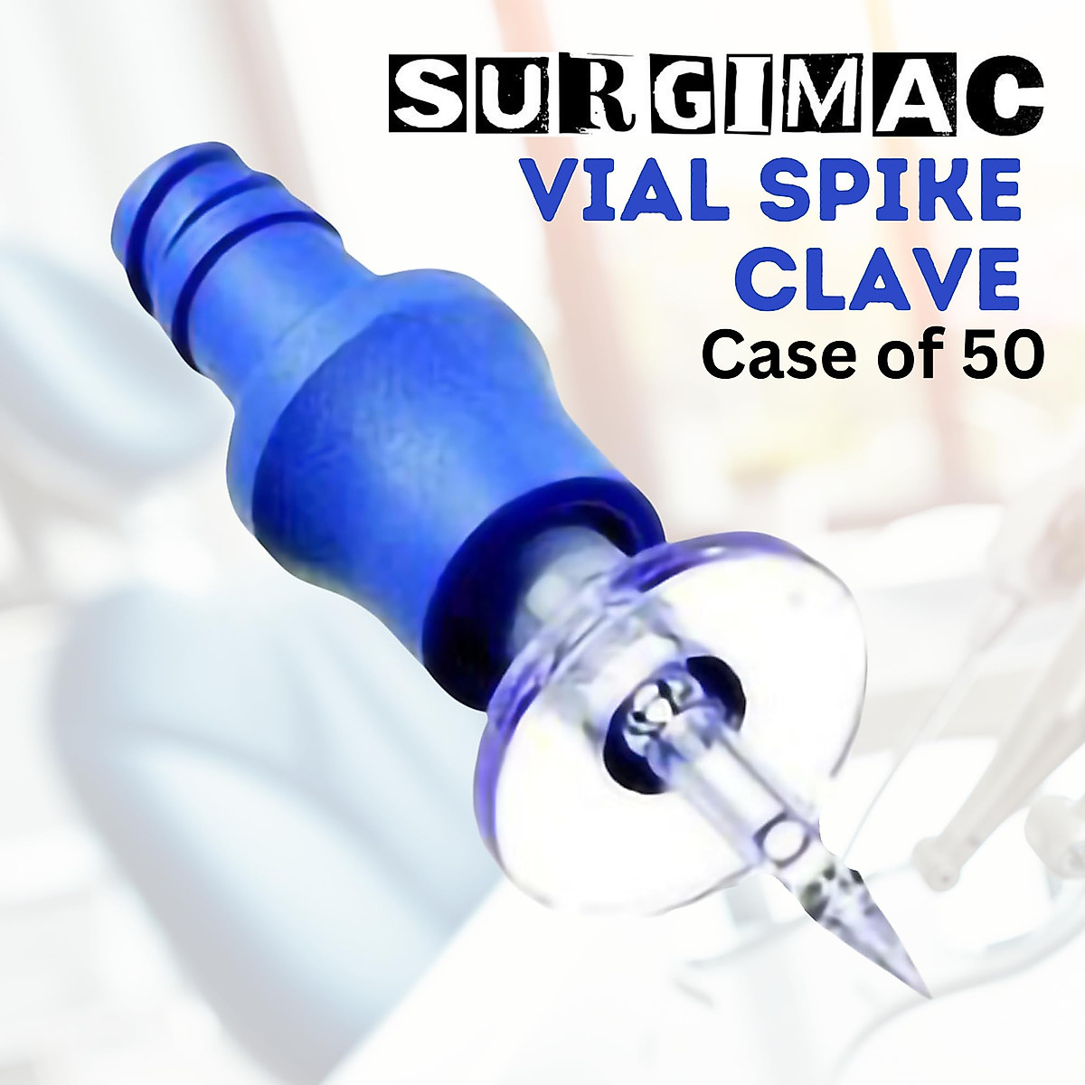 SurgiMac Vial Spike Clave Latex Free Secure Vial Penetration Device Needleless Ergonomic Grip Vial Adapter for Glass Vials Multi Dose Spike for Accessing Glass Vials Medical Supplies – Case of 50