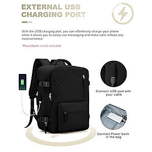 livbote Travel Backpack for Women, Large Carry on Backpack Flight Approved with Shoe Compartment & USB Charging Port, Waterproof Casual Daypack Work Business Backpacks Mochila de viaje, Black