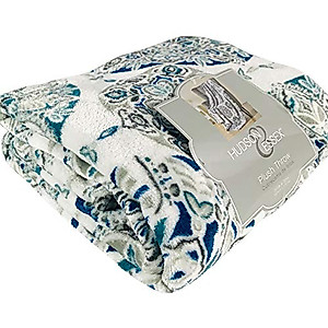 VCNY Decorative Plush Throw Blanket: Blue Teal Turquoise Medallion Design Accent for Couch or Bed