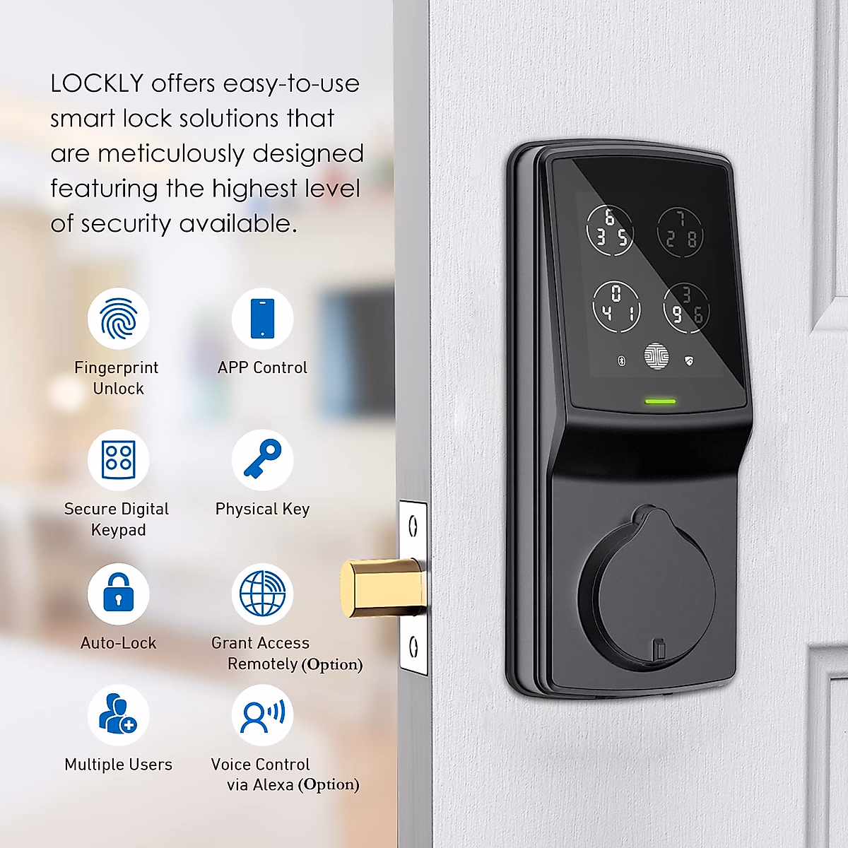 Lockly Secure Plus Deadbolt | Bluetooth Digital Door Lock, Fingerprint Scanner, Touchscreen Keypad, App Control, Auto Lock, Keyless Entry Door Lock (PGD728FMB, Matte Black)