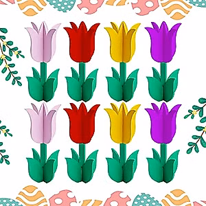 8 Pieces Farmhouse Tulips Tiered Tray Decor- Wooden Tulips Table Decorations, Spring Centerpieces Craft Ornaments for Home Farmhouse