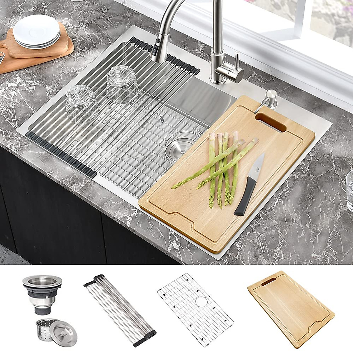 25 Drop In Kitchen Sink Stainless Steel-Hovheir 25x20 Drop In Topmount Sink 16 Gauge Stainless Steel Kitchen Sink Handmade Single Bowl Deep Kitchen Sink Outdoor Kitchen Sink with Cutting Board