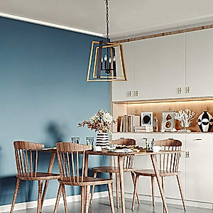 LNC Black and Gold Chandelier, 20“W Modern Farmhouse Pendant Lighting Fixture with Free Swinging Arms for Dining Room, Foyer, Bedroom, Kitchen Island