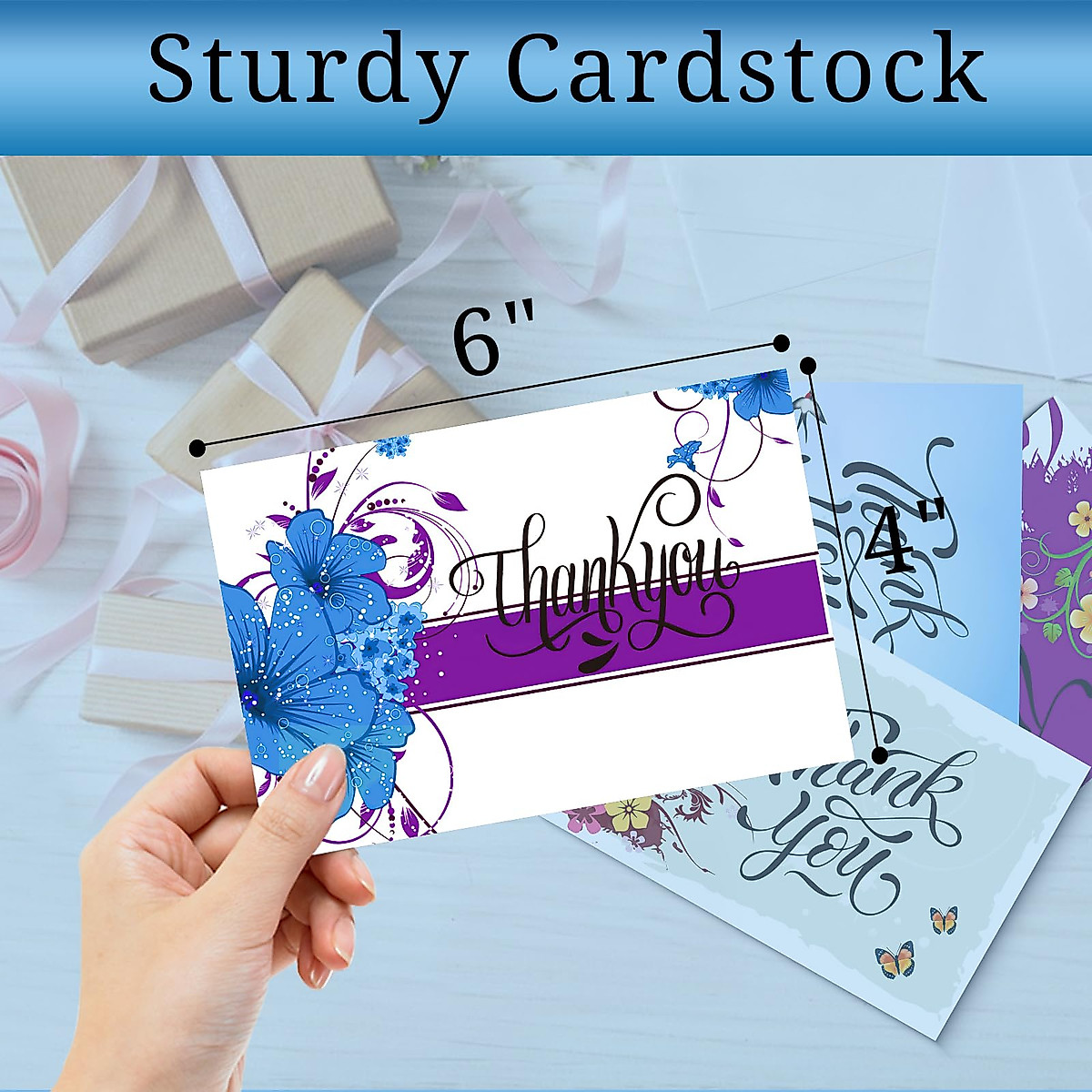 32 Thank You Cards with Envelopes Matching Stickers and Storage Box, 4 x 6 Inch Blank Thank You Greeting Cards Thank You Note for Graduation, Baby Shower, Wedding, Business, Mom, Father, Doctor, Teachers