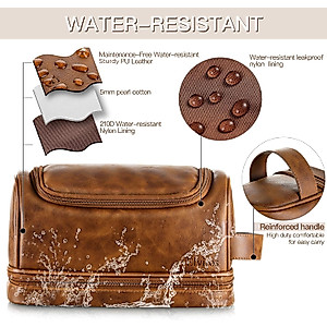 Elviros Toiletry Bag, Mens Leather Travel Organizer Kit with hanging hook, Large Water-resistant Toiletries Bathroom Shaving Bags for Women (Brown)