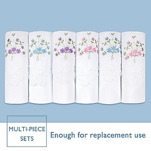 Selected Hanky Women's Cotton Handkerchiefs Flower Embroidered with Lace, Ladies Hankies 6 Pcs - Assorted