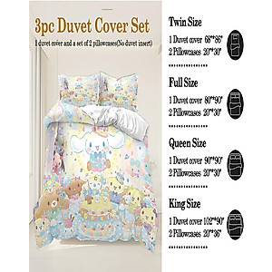 EIANLAI 3 Piece Anime Bedding Set 3D Printed Cartoon Soft Duvet Cover Set for Bedroom (1 Duvet Cover & 2 Pillowcases)-Twin