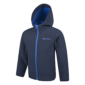 Mountain Warehouse Exodus Kids Softshell Jacket with Hood - Girls Boys Coat Navy 9-10 Years