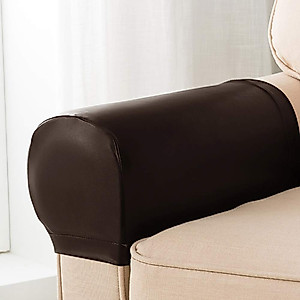 Sofa Armrest Cover, Stretch Armchair Slipcover, PU Leather Anti-Slip Furniture Protector for Sofa Chair Recliner Couch Loveseat, Set of 2