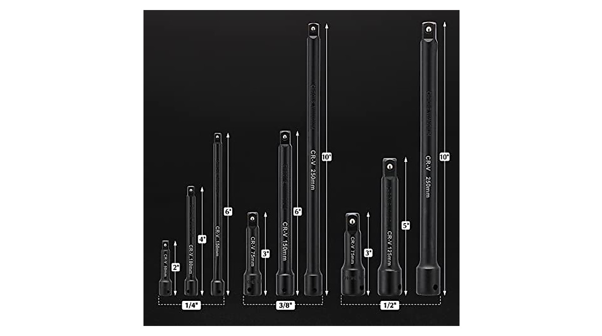EMENTOL 9PCS Impact Extension Bar Set - Chrome-Vanadium Steel