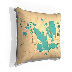 Lochloosa & Orange Lakes Florida Map Canvas Throw Pillow for Couch or Sofa at Home & Office by Lakebound 18" x 18".