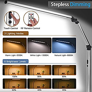 Coyfa LED Desk Lamp with Clamp and RF Remote, Metal Swing Arm Desk Lamps for Home Office, 3 Color Modes 6 Brightness Timing Dimmable Eye Caring Memory Function Desk Light