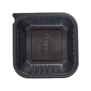 [80 Sets] PP Pebble Box Serving Tray with Lid, Food Container (6x6" 1 Compartment)