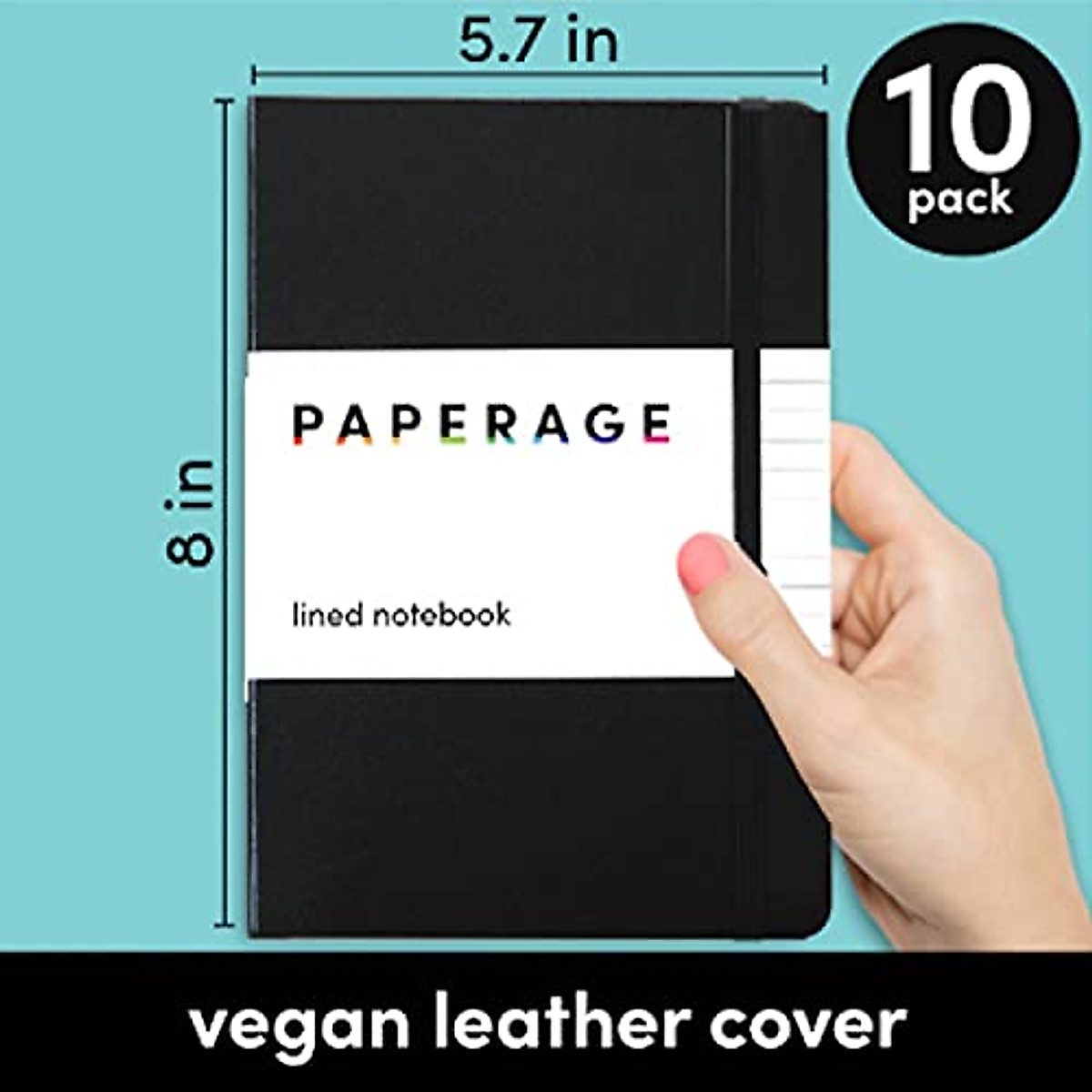 PAPERAGE Lined Journal Notebooks, 10 Pack, (Black), 160 Pages, Medium 5.7 inches x 8 inches - 100 GSM Thick Paper, Hardcover