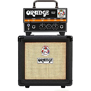 Orange Amp Micro Dark Terror MD20 Hybrid Amp Head Mini Stack Combo Bundle with PPC108 1x8 in Black Speaker Cabinet, Pig Hog Woven Guitar Cable 10ft, Speaker Cable and Liquid Audio Polishing Cloth