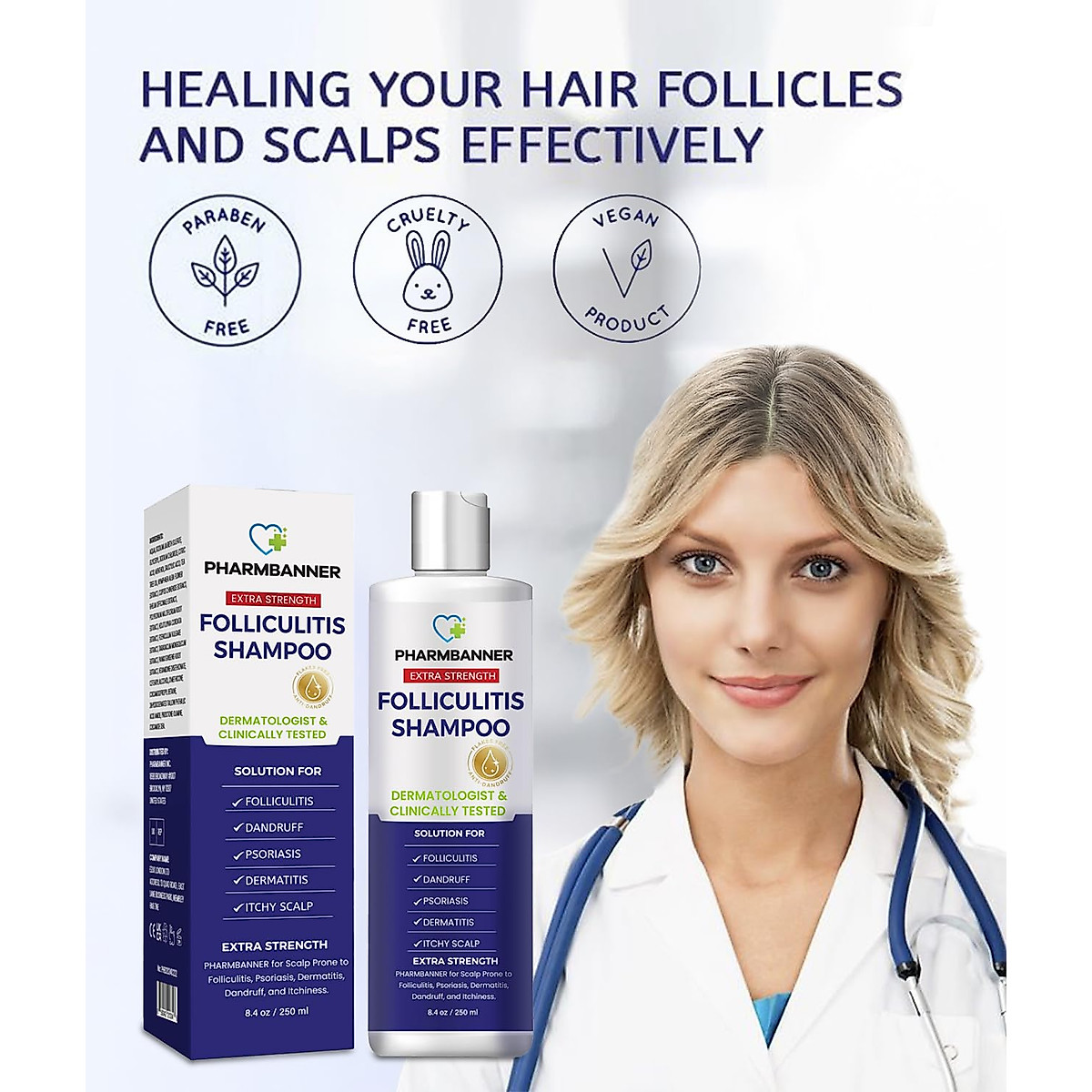 PHARMBANNER Anti-Fungal Shampoo for Folliculitis, Seborrheic Dermatitis, Scalp Psoriasis - Relieves Itchy & Dry Scalp