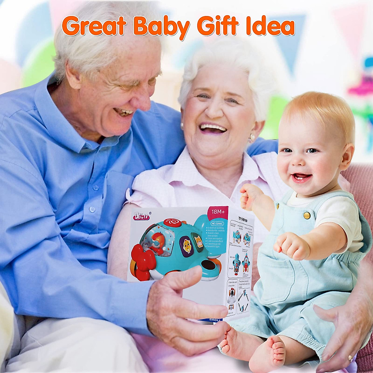 Baby Toys 12-18 Months Electronic Airplane Toys for 1 Year Old Boy Girl Gifts Musical Toys for Toddlers 1-3 Learning Educational Toys for 1 Year Old Crawling Toys Gifts for 1 2 3 Year Old Boys Girls