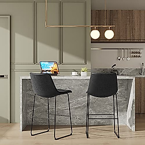 Furmax Bar Stools 29 inches Counter Height Stools Set of 2, Dining Chairs, Faux Leather Bar Chairs with Back, Modern Industrial Armless Stools for Kitchen Island, Bar, Pub (Black)