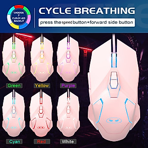 MageGee G10 Gaming Mouse Wired, 7 Colors Breathing LED Backlit Gaming Mouse, 6 Adjustable Speeds, Ergonomic Optical Computer Mouse with 7 Buttons for Windows PC Gamers