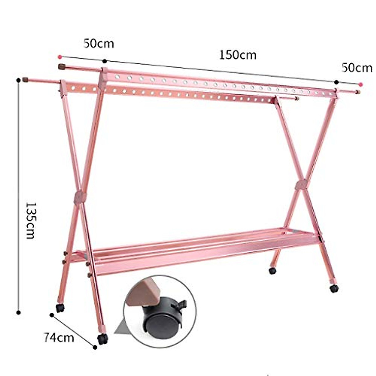 Drying Rack Floor Folding Indoor and Outdoor Home Balcony Aluminum Double Rod Cool Clothes Hanger Pole Clothes by The Shelf Artifact FANJIANI (Color : Rose Gold)