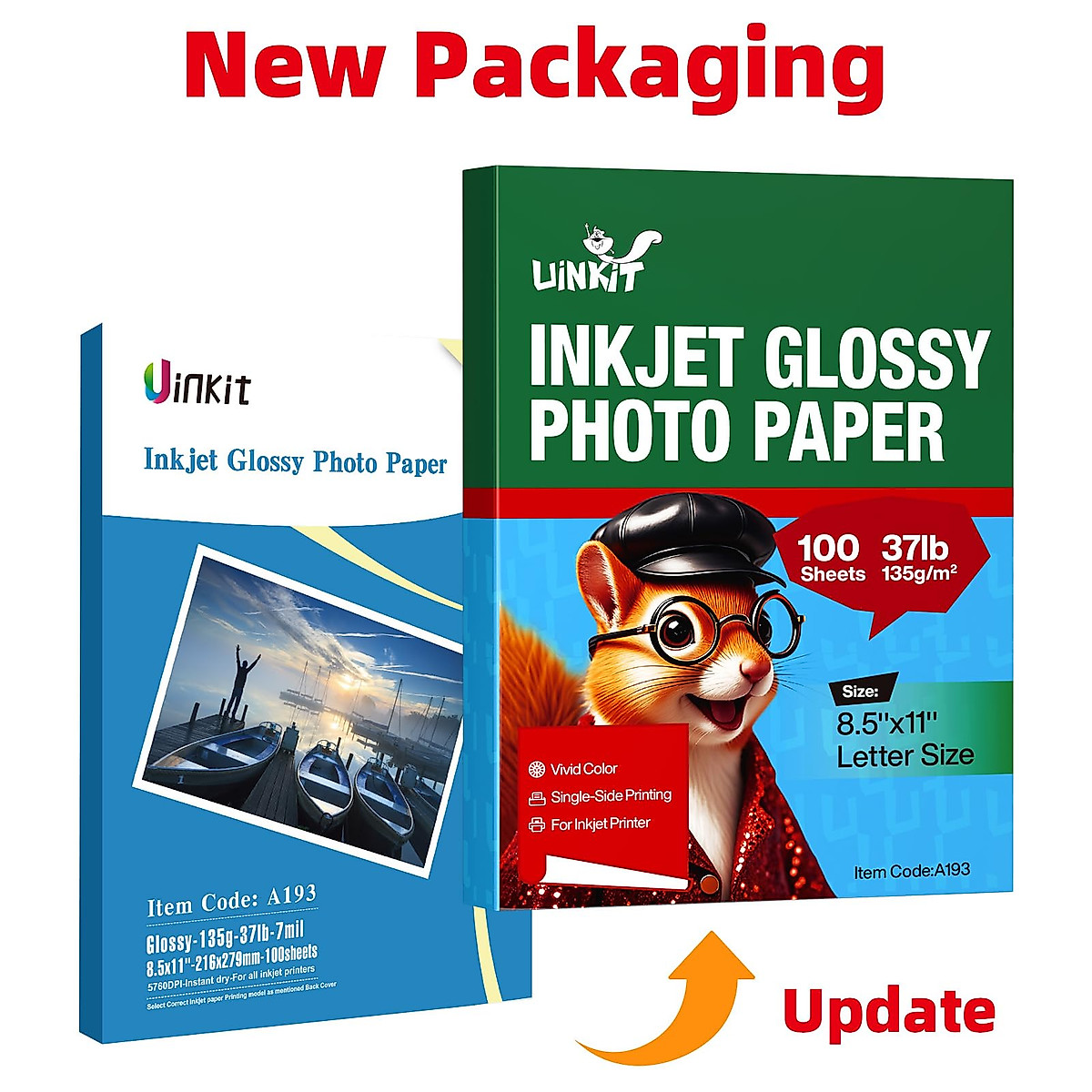 Uinkit 36lb Thin Flyer Paper Glossy 8.5x11 Inkjet 100 Sheets Single Side DIY Chip Bag 135gsm Photos Picture for Dye Ink Printer 8.5 x 11 inches Letter size A4 Brochure