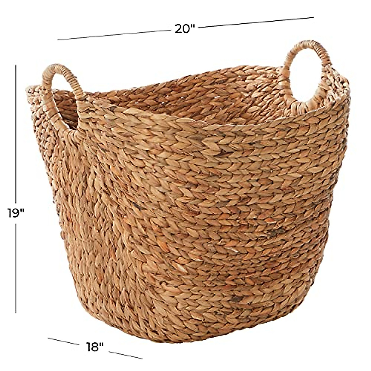 Deco 79 Seagrass Handmade Large Woven Storage Basket with Ring Handles, 20" x 18" x 19", Brown