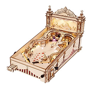 Rowood Wooden Puzzles 3D Pinball Machine Mechanical Model Wooden 3D Puzzles for Adults DIY Pinball Game Wooden Puzzle-Model Building Kits Christmas Birthday Gifts for Adult and 14+ Teens