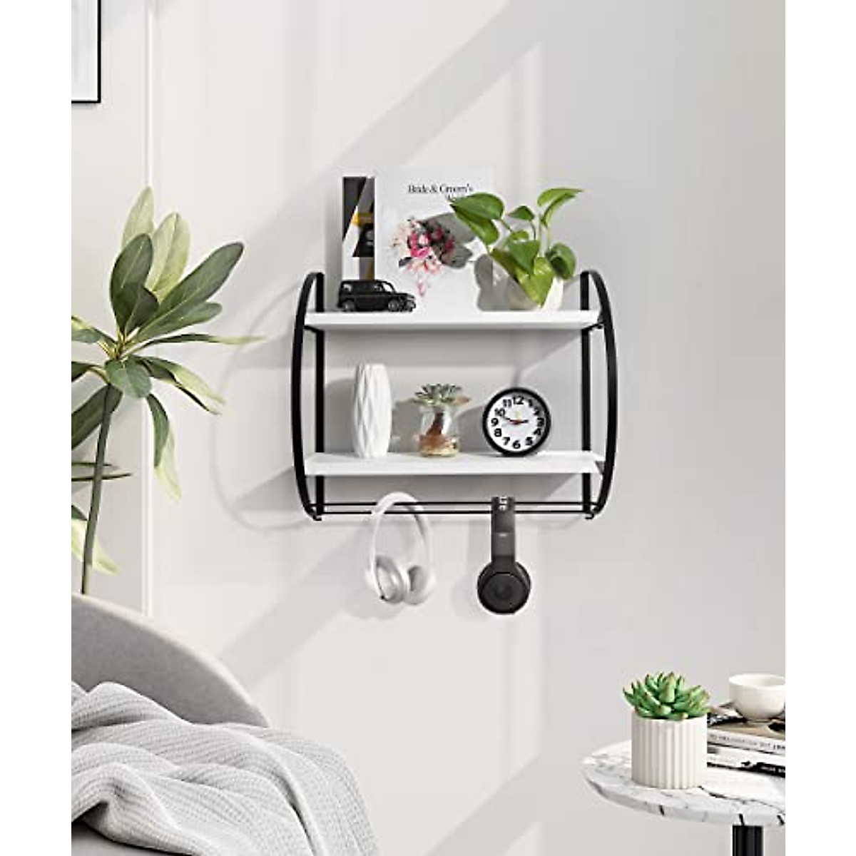 SUMGAR Floating Shelves with Towel Bar, 2 Tier Storage Shelf Wall Mounted for Bedroom, Living Room, Office, Kitchen