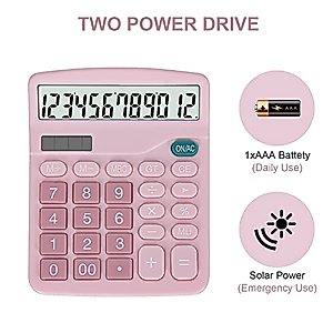 EooCoo Basic Standard Calculator 12 Digit Desktop Calculator with Large LCD Display and Sensitive Button for Office, School, Home & Business Use - Pink