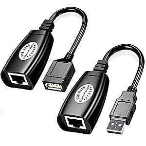 USB Extender Over RJ45 Cat 6/5/5e Adapter, RJ45 Ethernet Splitter to USB Extension UP to 50m/164ft, Compatible with Computers, Mobile Phones, Mice, Keyboards, U Disks, Printers, Cameras