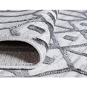 Rugs.com Lattice Trellis Collection Rug – 8 Ft Round White Low-Pile Rug Perfect for Kitchens, Dining Rooms