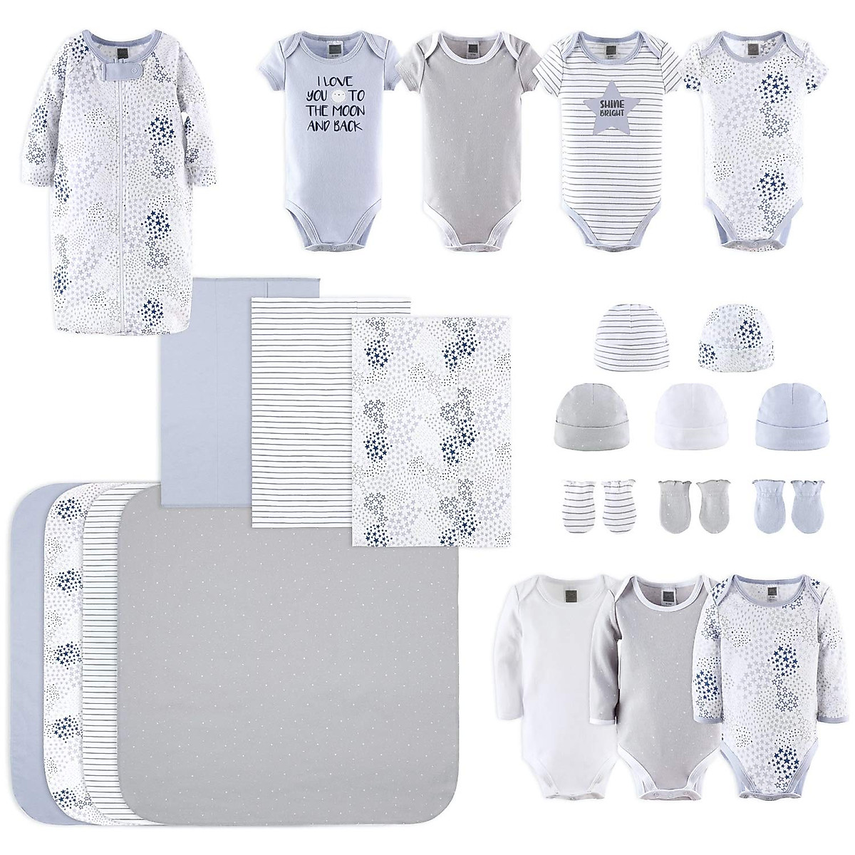The Peanutshell Newborn Layette Gift Set for Baby Boys or Girls | 23 Piece Gender Neutral Newborn Clothes & Accessories Set | Fits Newborns to 3 Months