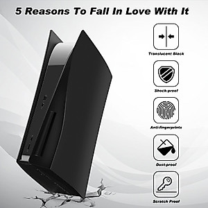 PS5 Black Plates, PS5 Disc Version Cover Plates with Red Sticker, PS5 Side Plates Hard Shockproof ABS Anti-Scratch Dustproof Blcak Cover Replacement PS5 Shell Plates