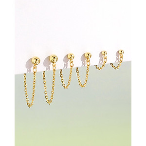 Shownee Gold Ball Studs Earrings for Women - Small Ball Stud 14K Gold Plated Hypoallergenic Chain Link Drop Dangle Earrings Set Jewelry Gifts