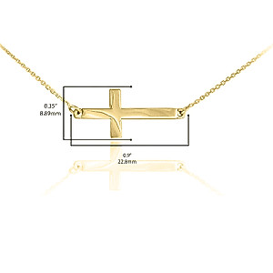 14k Yellow Gold Classic Horizontal/Sideways Cross Necklace on Rolo Chain - 16"