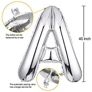 Letter Balloons 40 Inch, Single Silver Letter A Balloons Aluminum Hanging Foil Film Balloon for Baby Shower, Wedding Anniversary, Graduation, Birthday Party Decoration