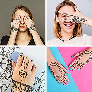 Koogel 18 Sheets Henna Tattoo Stencil Kit, 97 PCS Temporary Glitter Airbrush Flower Tattoo Stencils for Women and Girls Arabian Realistic Tattoo Stickers for Face Paint Body Art