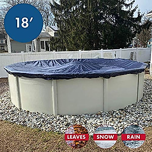 Winter Block WC18R Aboveground Pool Winter Cover 18’ Ft. Round, 8-Year Warranty Includes Winch and Cable, Superior Strength & Durability, UV Protected, 18', Solid Blue