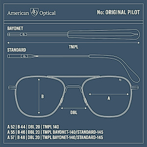 AO Original Pilot Sunglasses - Silver - True Color Gray SkyMaster Glass Lenses - Bayonet Temple - Polarized - 52-20-140