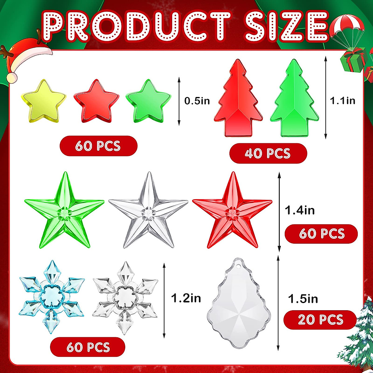 240 Pcs Mini Acrylic Star Ornaments Mini Christmas Tree Mini Snowflake Ornaments Table Scatter Vase Filler for Christmas Holiday Party Decoration (Star, Tree, Snowflake)