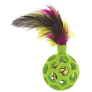 JW Pet Cataction Feather Ball with Bell, Cat Toy, Green, 1 Count (Pack of 1) (71059)