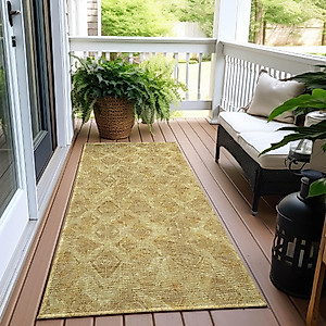 Addison Rugs Chantille ACN622 Gold 2'3" x 7'6" Indoor Outdoor Hallway Runner Rug, Stain Resistant Washable Kitchen Area Carpet for Bathroom, Laundry and Bedroom Rug