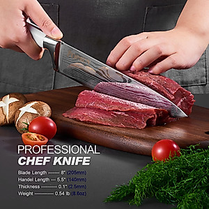 POPSUN Ultra Sharp Chef Knife, 8 Inch Kitchen Knife with Poultry Shear, Professional High Carbon Stainless Steel Chef Knife with Ergonomic ABS Handle