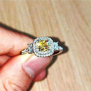 Chunky Rings for Women Jewelry Engagement Cut Wedding Stone Gift White Ring Handmade Luxury Rings (Gold, 8)