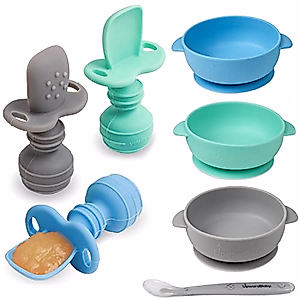 UpwardBaby Suction Baby Bowl and Led Weaning Spoon Set : The Perfect First Stage Feeding Set for Babies and Toddlers