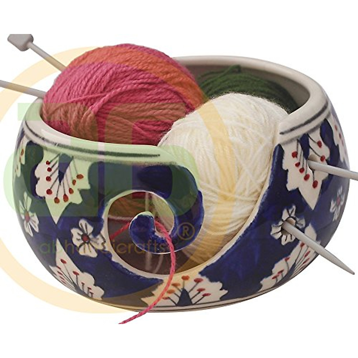 7-Inch Ceramic Yarn Bowl for Knitting and Crocheting with Smooth Spiral Outlet – Tangle-Free Yarn Organizer by ABHANDICRAFTS (AB-BOWL-022)
