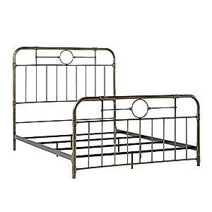 Walker Edison Vintage Metal Iron Pipe Queen Size Bed Headboard Bedroom Headboard Footboard Bed Frame Bedroom, Queen, Bronze